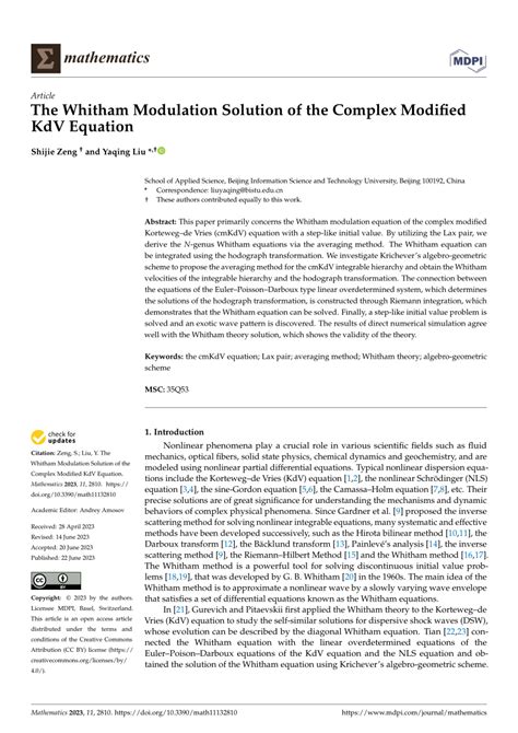 Pdf The Whitham Modulation Solution Of The Complex Modified Kdv Equation