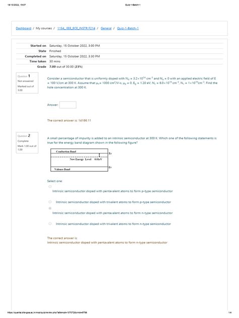 Quiz 1 Batch 1 Pdf Doping Semiconductor Materials Science