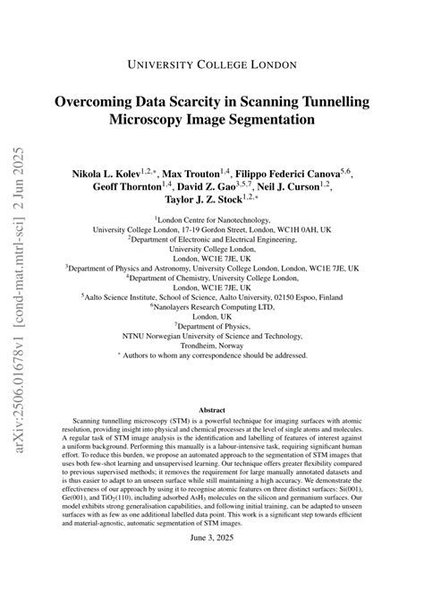 Pdf Overcoming Data Scarcity In Scanning Tunnelling Microscopy Image Segmentation