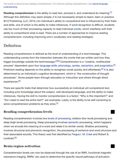 Reading Comprehension Wikipedia Pdf Reading Comprehension