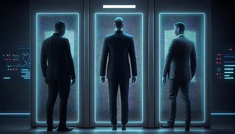 Premium Photo Entire Body Male Employees Use Sensors To Record Corporate Attendance Time And