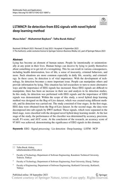 LSTMNCP Lie Detection From EEG Signals With Novel Hybrid Deep Learning Method