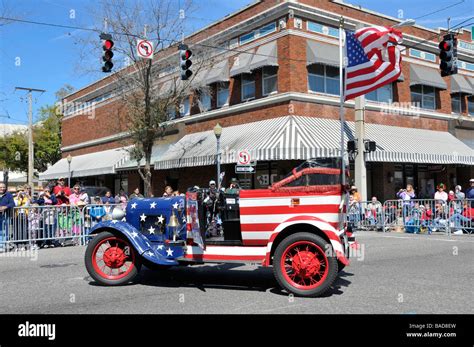 Patriotic Float In Strawberry Festival Parade Plant City Florida Stock