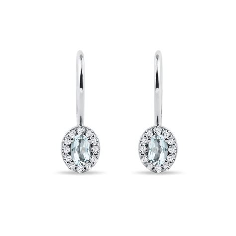 Oval Aquamarine And Diamond White Gold Halo Earrings Klenota