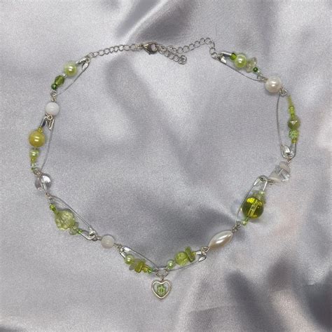 Green Safety Pin Necklace Bead Pearl Glass Safety Pin Diy Safety Pin
