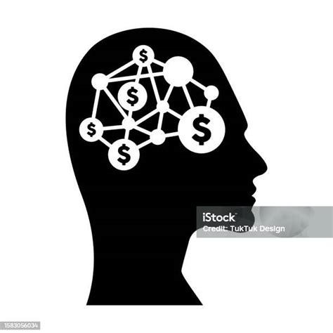 문자 모양 픽토그램으로 된 인공 지능 금융 삽화를 위한 뇌 칩 임플란트가 있는 인간 프로필 얼굴에 달러 기호 아이콘 건강관리와 의술에 대한 스톡 벡터 아트 및 기타 이미지