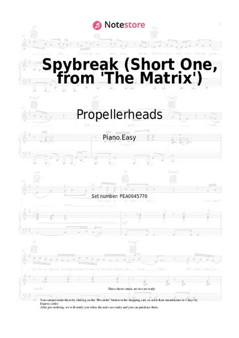 Propellerheads Spybreak Short One From The Matrix Sheet Music