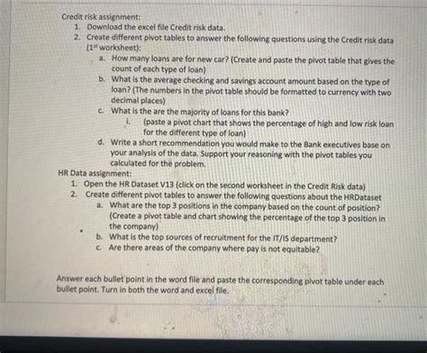 Credit Risk Assignment 1 Download The Excel File