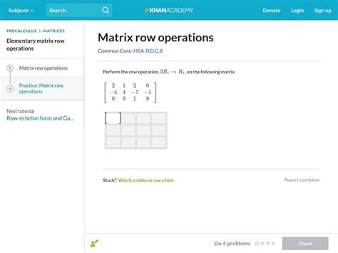Khan Academy Precalculus Matrix Row Operations Unknown Type For 9th