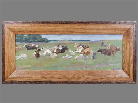 Картина в раме. Б.А. Манаков, «Коровы на лугу», холст, масло, 25 × 69см ...