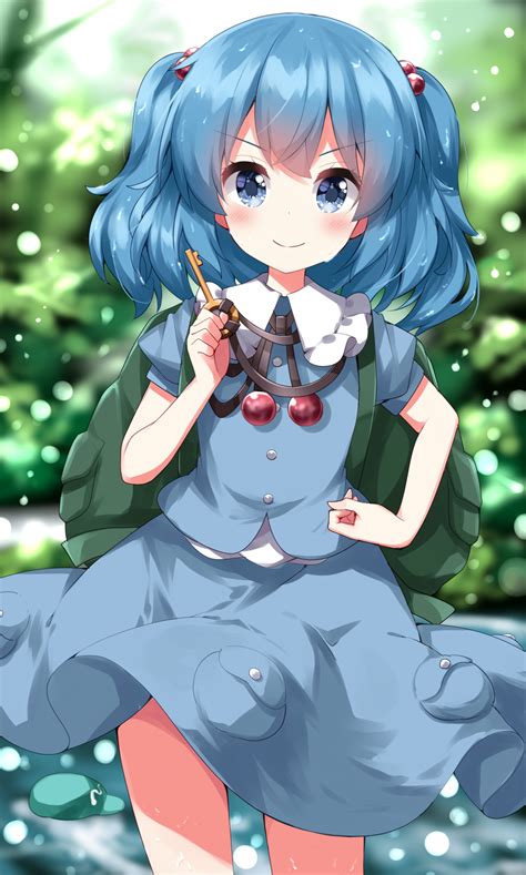 Safebooru 1girl Backpack Bag Blue Eyes Blue Hair Blue Shirt Blue
