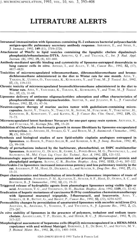 Literature Alerts Journal Of Microencapsulation Vol 10 No 3