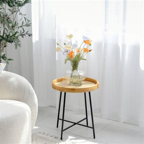 Fioricreat Beistelltisch Runder Sofatisch Rattan Kunst Couchtisch