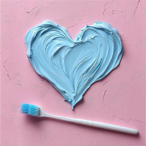 Heart Shape Toothpaste Art With Toothbrush On Pink Background Stock