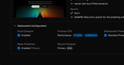 deployment pages now display key configuration settings vercel