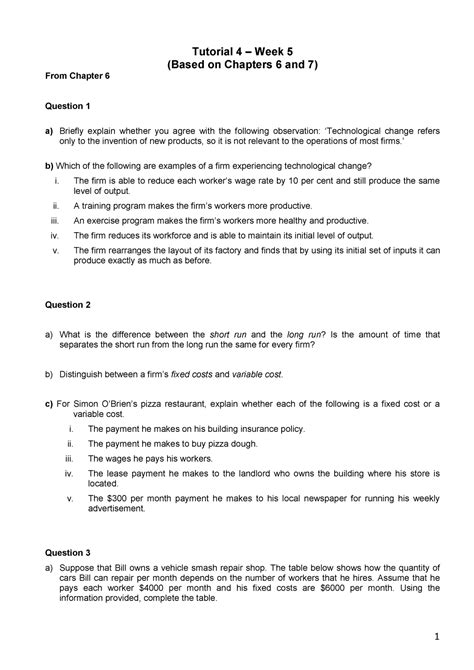 tutorial 4 week 5 questions 1 tutorial 4 week 5 based on chapters