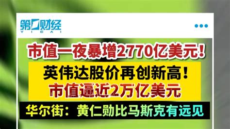 英伟达市值逼近2万亿美元，黄仁勋被誉强过马斯克