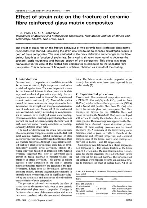 Pdf Effect Of Strain Rate On The Fracture Of Ceramic Fibre Reinforced
