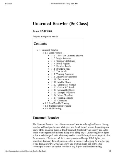 Unarmed Brawler 5e Class Dandd Wiki Pdf