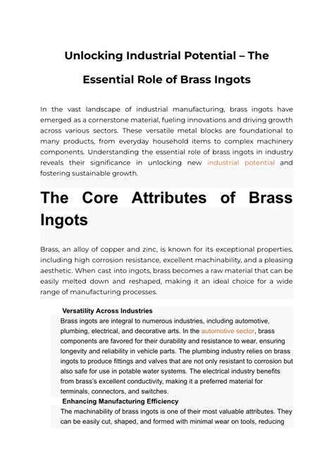 Ppt Unlocking Industrial Potential The Essential Role Of Brass Ingots Powerpoint