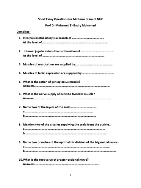 Short Essay Questions Nue For Midterm Exam Prof Dr Mohamed El Badry