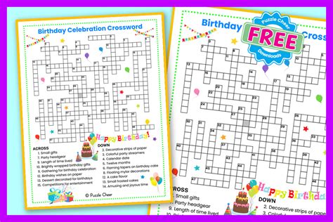 Birthday Celebration Crossword Puzzle Cheer