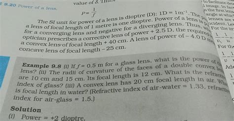 920 Power Of A Lens The Si Unit For Power Of A Lens Is Dioptre D 1d