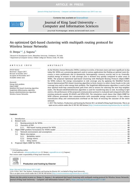 Pdf An Optimized Qos Based Clustering With Multipath Routing Protocol