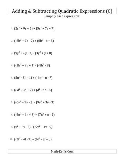 Adding And Subtracting And Simplifying Quadratic Expressions C