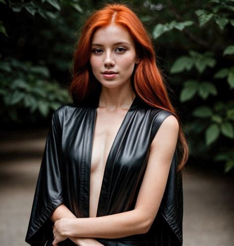 Premium Ai Image Young Redhead Beauty Woman Curly Long Hair With Dark