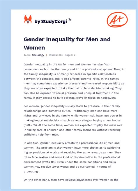 Gender Inequality For Men And Women