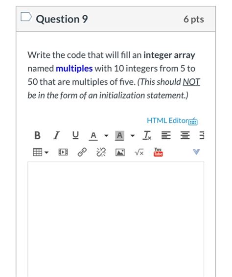 solved d question 9 6 pts write the code that will fill an