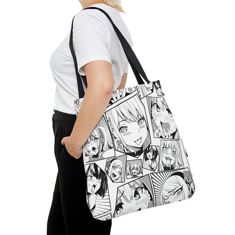 Japanese Anime Tote Bag With Ahegao Face Emotion Manga Black And White