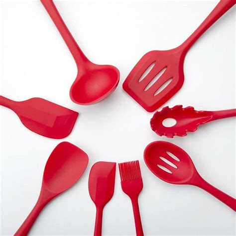 Комплект от 10 броя силиконови съдове за готвене Asksa термоустойчиви червени Emag Bg