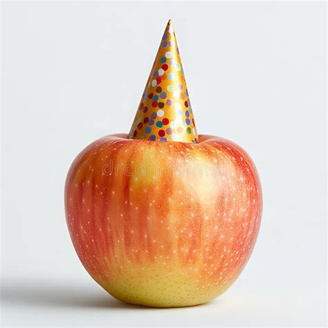 Festive Apple With Colorful Party Hat Celebration Concept Stock