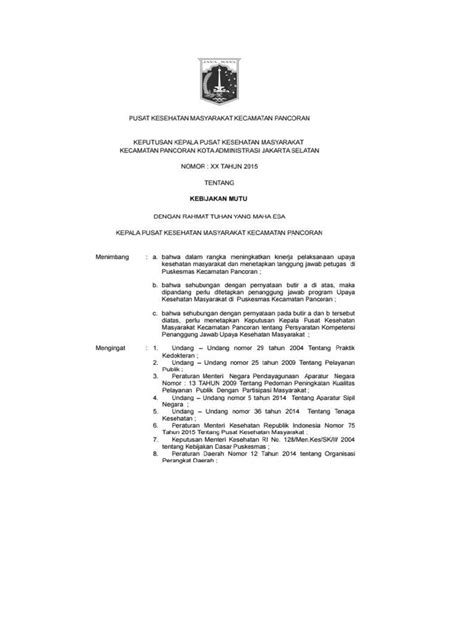 Pdf Sk Kepala Puskesmas Tentang Kebijakan Mutu Dokumentips