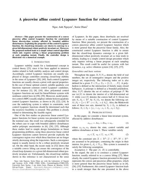 Pdf A Piecewise Affine Control Lyapunov Function For Robust Control
