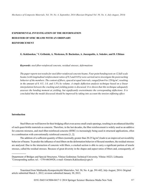 Pdf Experimental Investigation Of The Deformation Behavior Of Sfrc Beams With An Ordinary