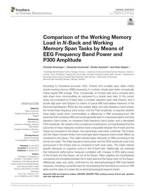 Comparison Of The Working Memory Load In N Back And Working Memory Span