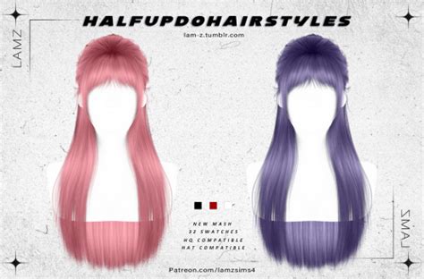 LAMZ HalfupdoHairstyles 001F Hair 35 Swatches New Mesh HQ