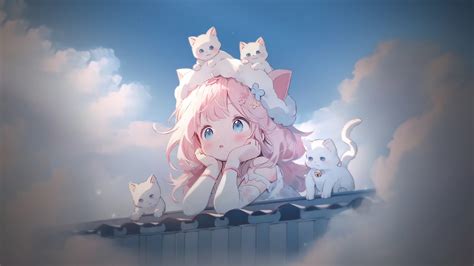 可爱小女孩和猫动漫壁纸1920x1080高清大图彼岸桌面