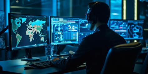 Premium Ai Image A Cybersecurity Professional Working On Multiple