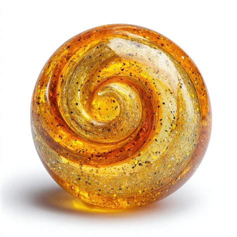 Amber Spherical Candy With Golden Glitter Swirl Stock Illustration