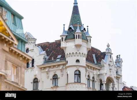 Detail Of A Multi Storey Building Decorated With Medieval Towers In