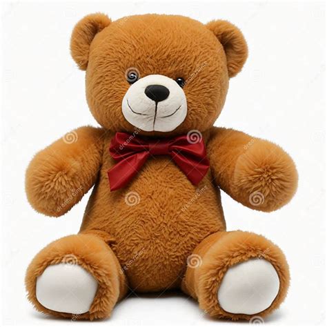 Teddy Bear With Red Bow Tie On White Background Ai Generated Stock