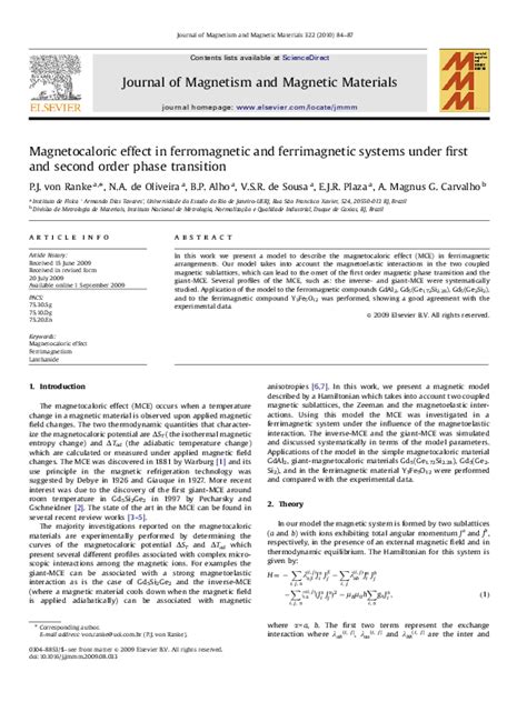 Pdf Magnetocaloric Effect In Ferromagnetic And Ferrimagnetic Systems