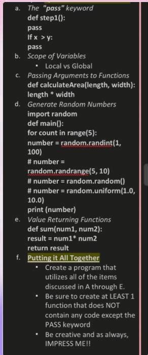 Solved A The Pass Keyword Def Step Pass If X Y Chegg