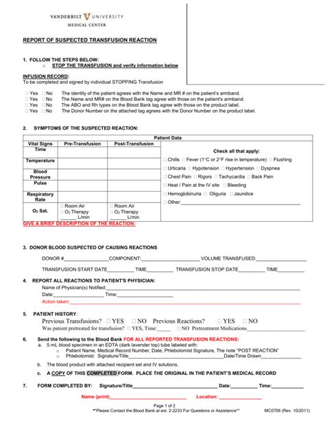 Transfusion Reaction Workup Word Doc