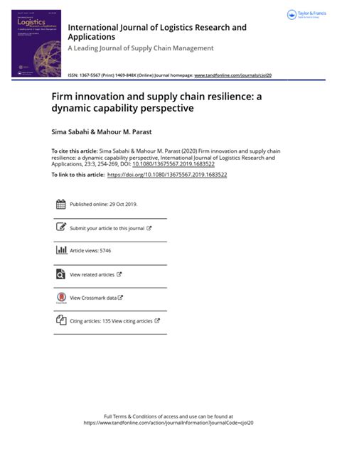 Firm Innovation And Supply Chain Resilience A Dynamic Capability