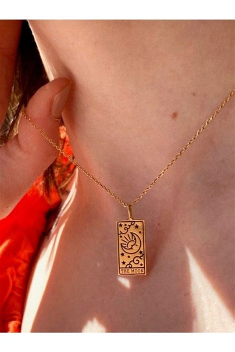Redstone Store Tarot Kartı Plaka Kolye 925k Gümüş Ay Güneş Dünya El